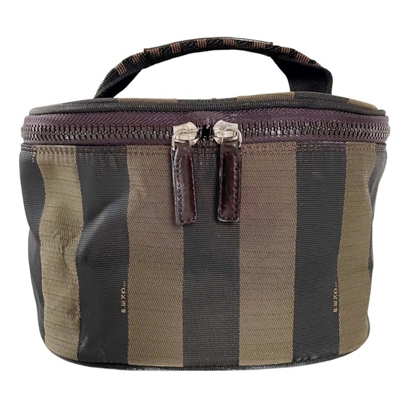 Fendi | Bags | Fendi Brown Pequin Stripe Canvas Vanity Cosmetic Case | Poshmark